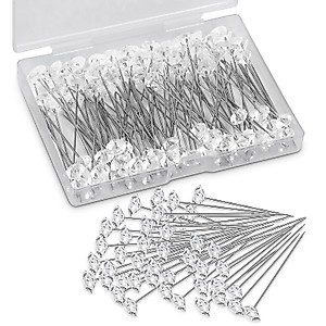 Frociviny 100pcs Bouquet Pins, 2.1 Inches Corsage Pins, Diamond Rhinestones Crystal Head Pins，Elegant Boutonniere Pin, Straight Floral Pins, Clear Flower Pins for Wedding Anniversaries DIY Craft