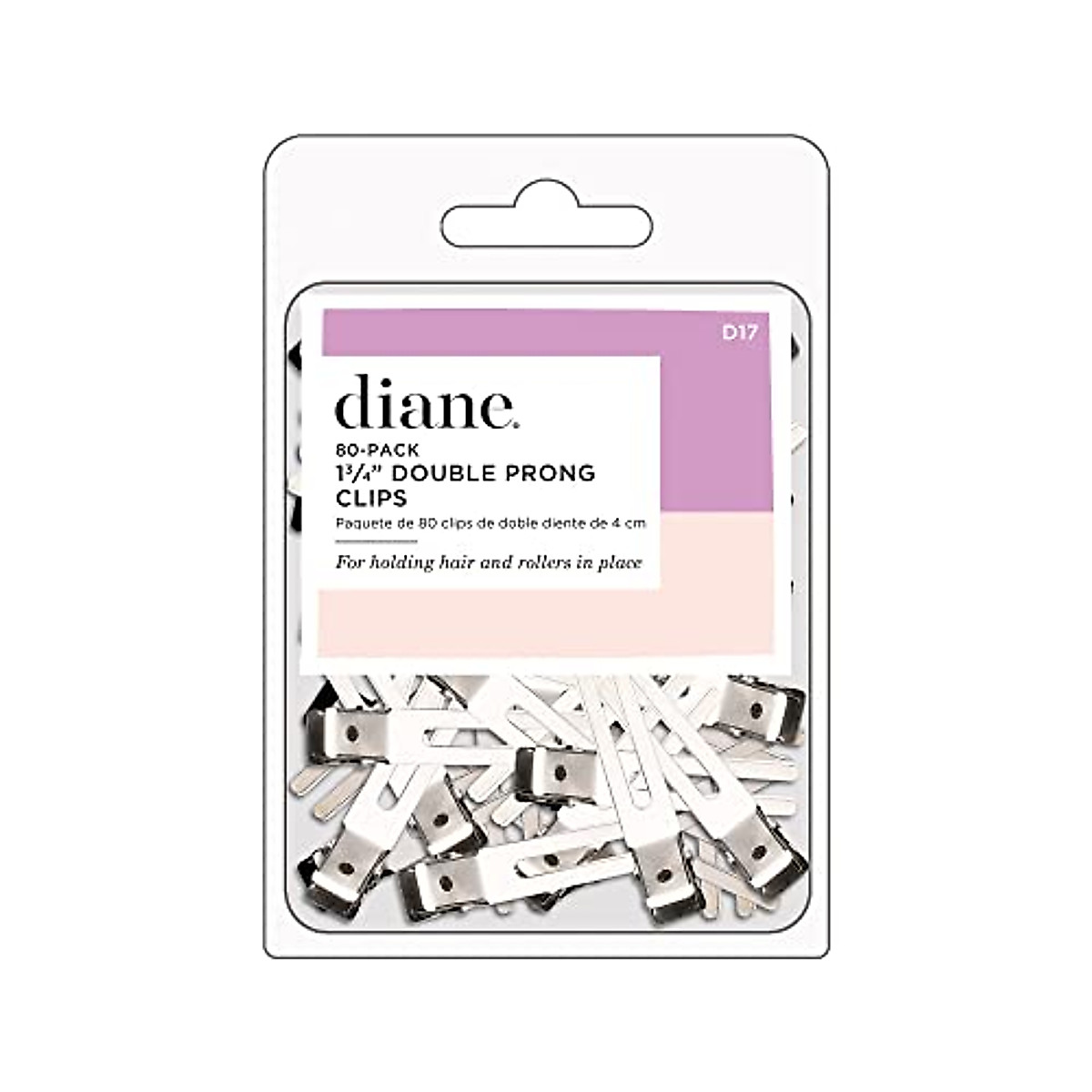 Diane Double Prong Hair Clips for Women, Girls For Holding Rollers or Hair 1.75 Inches Long Silver D17, 80 Count (Pack of 1)