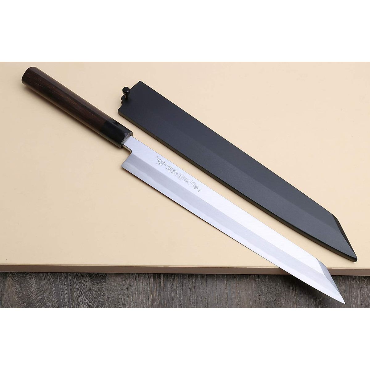 Yoshihiro Hongasumi White Steel Yanagi-Kiritsuke Sushi Sashimi Japanese Knife Rosewood Handle with Nuri Saya Cover (11.8'' (300mm))
