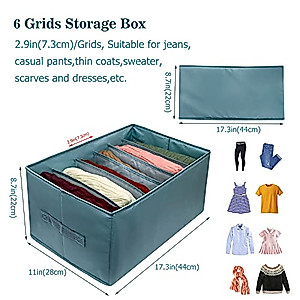 iSamzan Closet Organizers and Storage, Fabric Wardrobe Clothes Organizer, Folding Storage Box with Handle Built in PP Board, Drawer Dividers Organizer, Jeans, T Shirt, Baby Clothing, Towel, Pants Organizer (1Pcs 6 Grids 17.3*11*8.7in)
