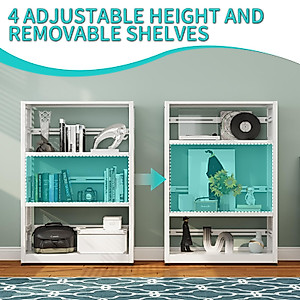 Metal Storage Shelves with Wheels,3 Tier Bookshelf with Storage,Bookshelf with Storage,White Bookcase with 2 Adjustable Shelves,Office Shelves for Living Room,Classroom,Library