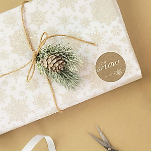 Let It Snow Holiday Stickers / 500 Brown Kraft Winter Snowflake Labels / 1.5" Christmas Card Envelope Seals