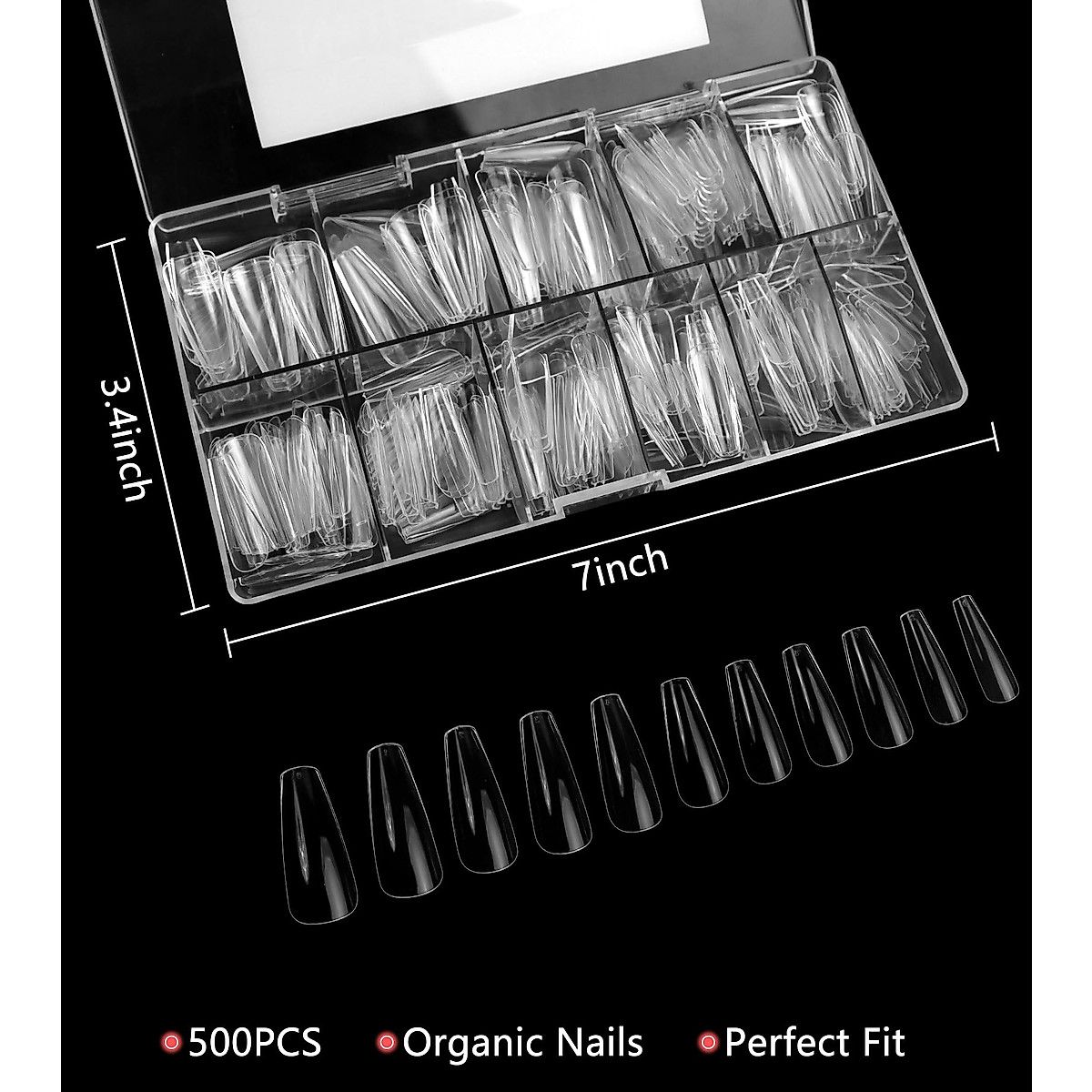 Yevyo 500 Pcs Clear Gel X Nail Tips Coffin Nail Tips False Nail Tips, Acrylic Fake Nail Soft Medium Coffin Shape Nail Extension Tips Extra Long Nail Tips Full Cover Nail Tips for Nail Arts DIY Home