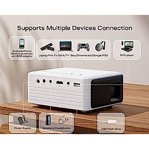 Mini Projector with WiFi Bluetooth, Portable Projector Full HD 1080P Support, YOTON Video Projector for Home Theater, Compatible with PC/Tablet/Fire Stick/iOS and Android Phone Projector