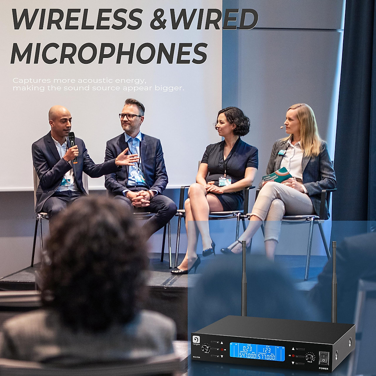 Vangoa UHF Wireless Microphone System, Professional Dual Channel Handheld Dynamic Mic Set, 328ft, High Sensitive Mic System for Karaoke, Church, Party, DJ, Meeting, Wedding