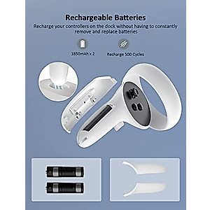 NexiGo Enhanced Charging Dock with LED Light for Oculus Quest 2, [Support Elite Strap with Battery], Headset Display Stand and Controller Mount, 2 Rechargeable Batteries, White