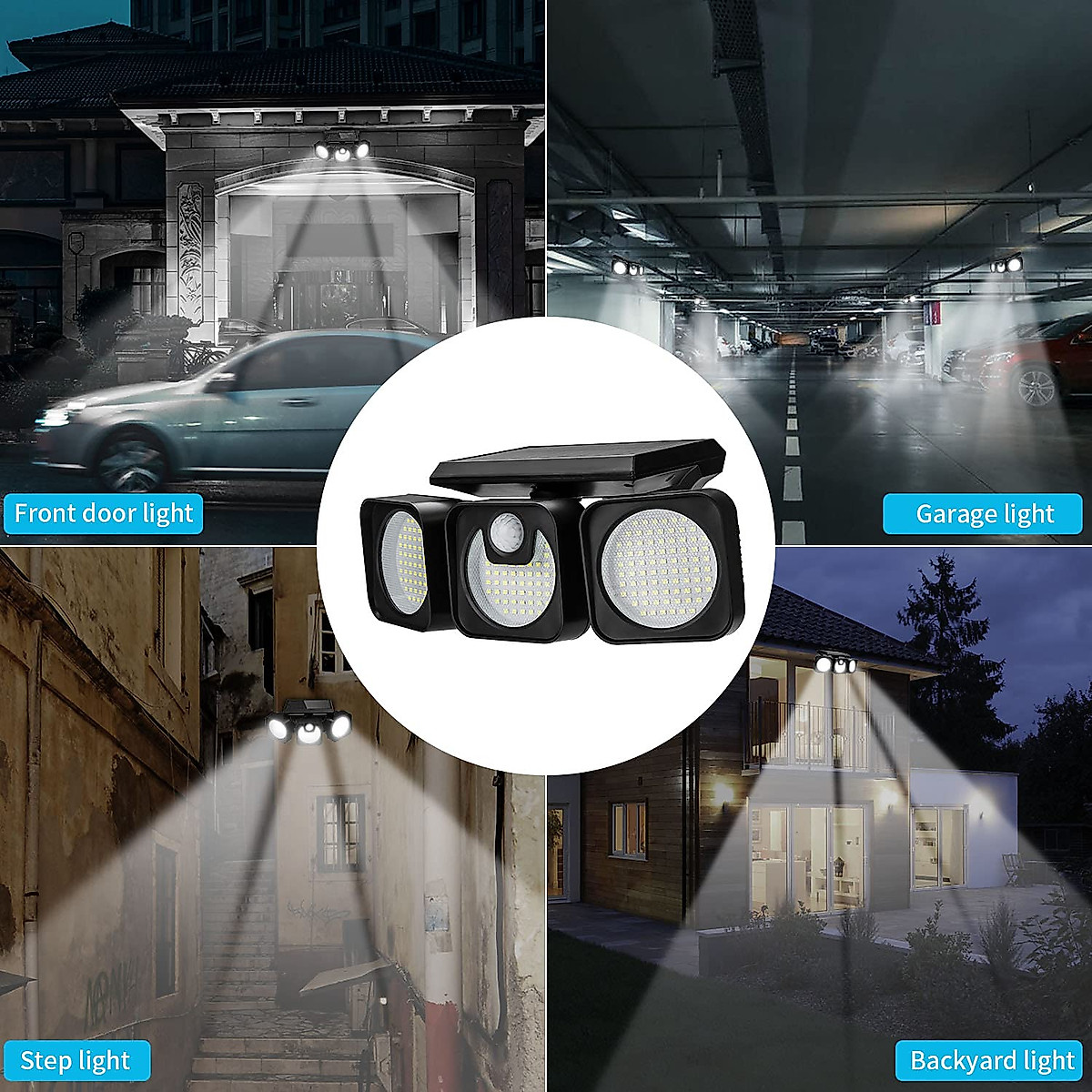 Solar Lights Outdoor 3 Head Motion Sensor Solar Powered Lights 218 LED Security LED Flood Lights IP65 Waterproof 270° Wide Angle Illumination Wall Lights with 3 Modes for Garden Patio Yard 2 Packs