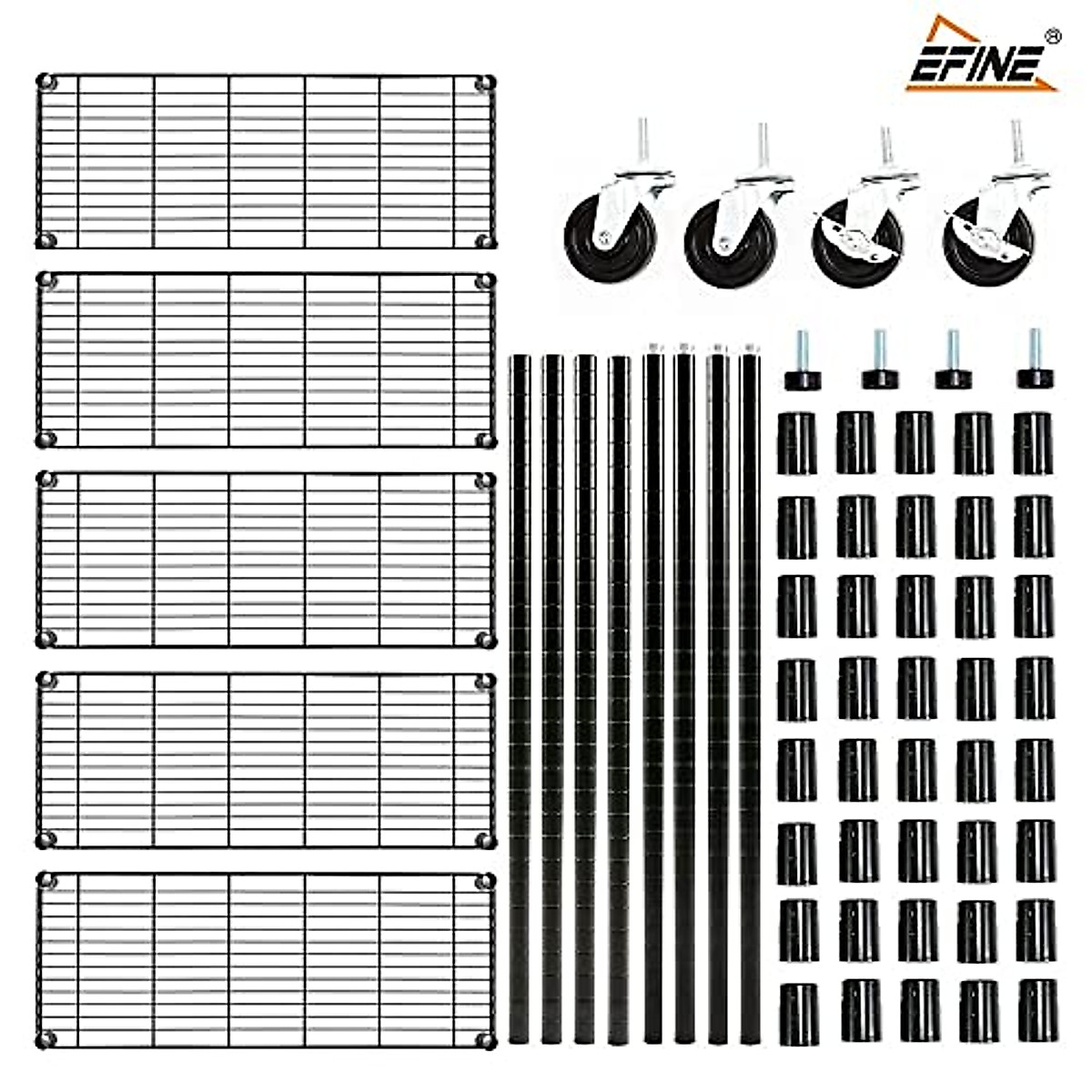 EFINE 5-Shelf Shelving Units and Storage on 3'' Wheels with 5-Shelf Liners, NSF Certified, Adjustable Heavy Duty Carbon Steel Wire Shelving Unit (30W x 14D x 63.7H) Pole Diameter 1 Inch