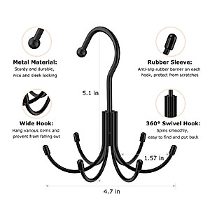 Belt Hanger, HOMEBROS Black 360° Rotatable Metal Belt Rack Organizer for Closet Space Saving Belt Hooks Maximum 24 Storage Capacity for Belt Tie Tank Top Bra Scarf Hat Purse - 1 Pack