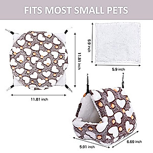 Petmolico 3 Pieces Ferret Cage Hammock Set - Triple Layer Plush Rat Hammock and Hanging Tent Bed and Warm Bed Mat for Sugar Glider, Rat, Ferret, Chincilla, Hamster, Guinea Pig, Coffee Hearts