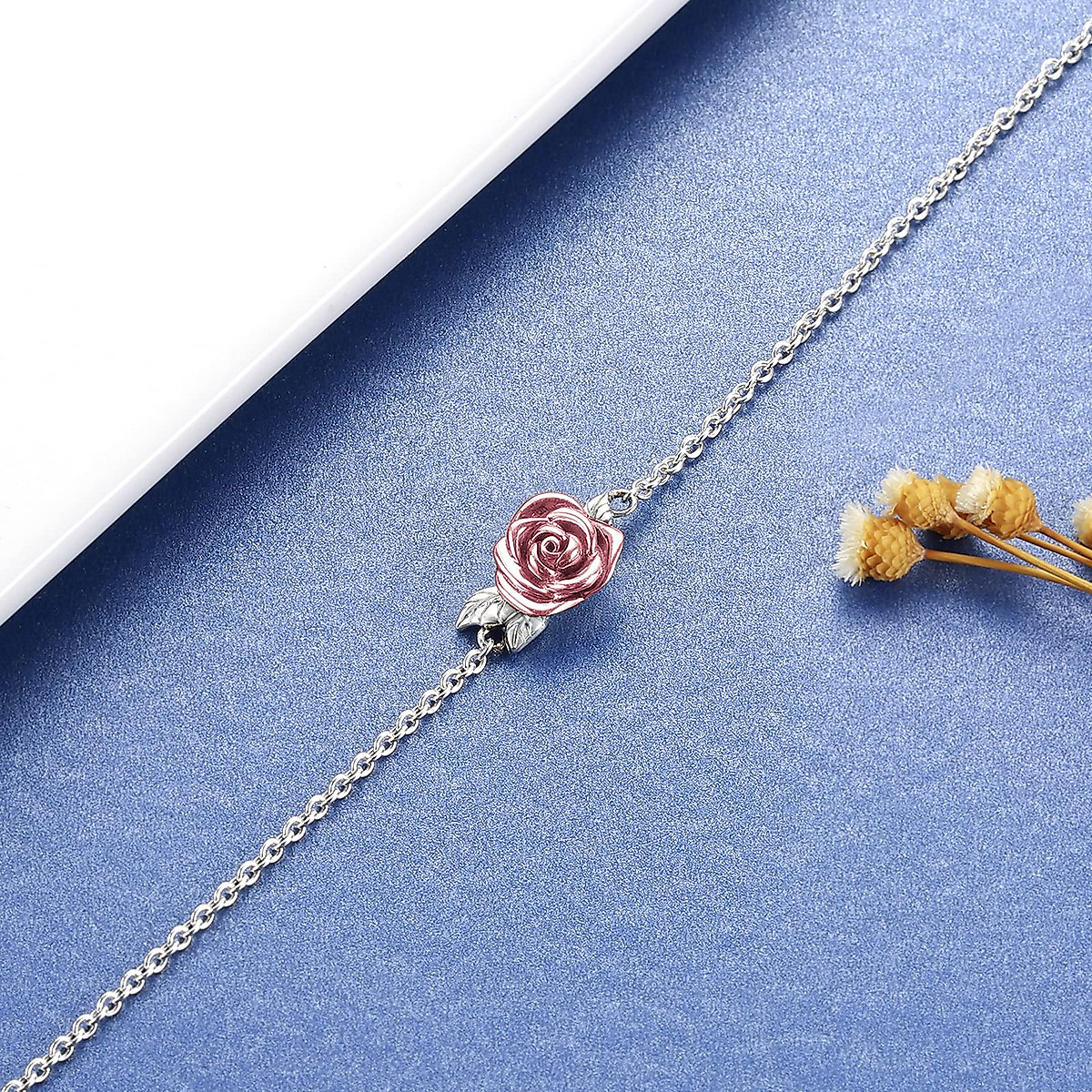 MANBU Rose Cremation Urn Jewelry for Ashes - 925 Sterling Silver Memorial Keepsake Ring Bracelet Necklace Gift for Women, Bereavement Gift for A Loss Of the Loved One (urn bracelet 2)