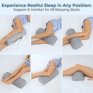 5 STARS UNITED Knee Pillow for Back Sleeping - Memory Foam Bolster Pillow for Legs and for Back Pain - Under Knee Pillow for Sleeping on Back - Half Moon Pillow - Roll Knee Support Pillows for Bed