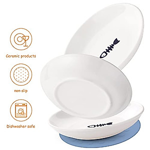 Dorakitten Ceramic Cat Food Plates: Cat Wet Food Bowls Cat Feeding Wide Bowls to Stress Relief of Whisker Fatigue Cat Dishes, Shallow Bowls for Kittens and Small Animals with Non-Slip Mat