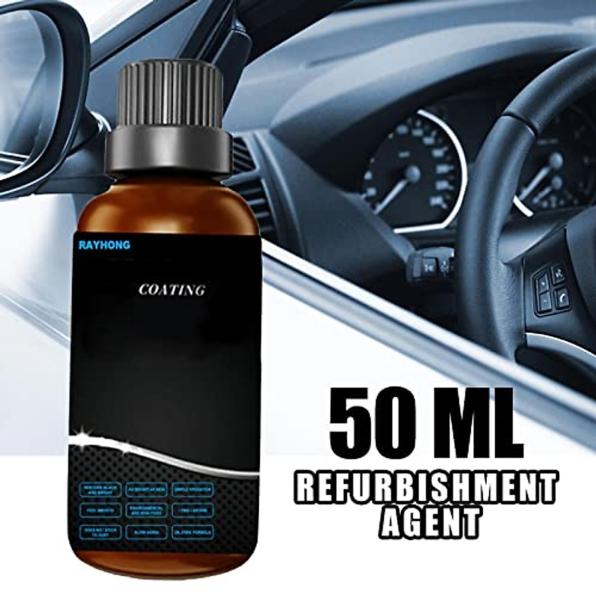 DETTELIN Auto Plastics Parts Refurbishment Agent | 50mL Car Interior Plastics & Leather Restorer, Auto Refurbishment Cleaning Agent Car Cleaner with Sponge