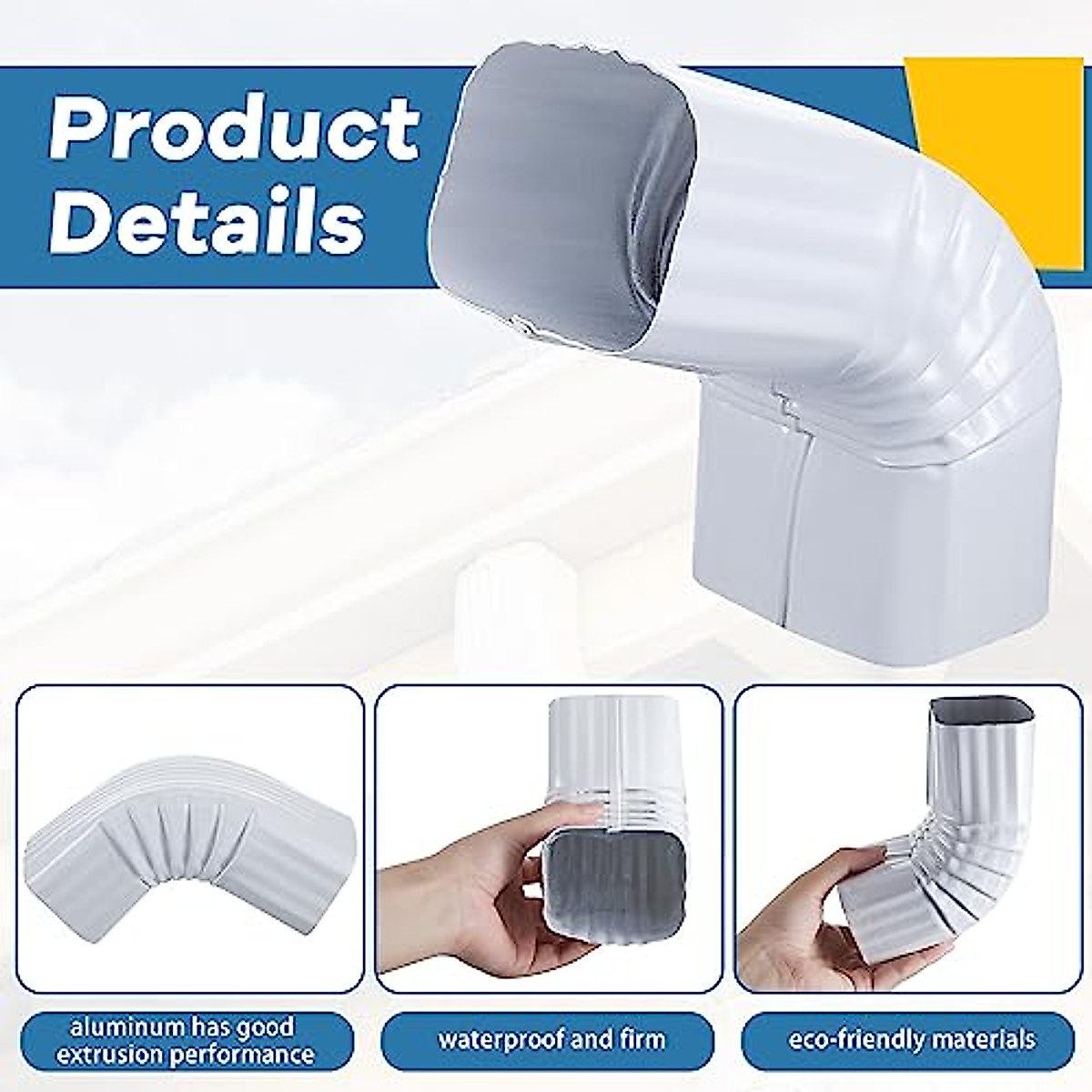 Blulu 2 x 3 Inch 75 Degree Downspout Gutter Elbow Style A White Aluminum Downspout Elbow Roofing Gutters and Downspouts Parts for Rain Gutter Down Spout Drain(2 Pcs)