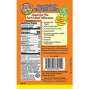 Earth's Best Organic Sesame Street Toddler Fruit Yogurt Smoothie, Pineapple, Orange and Banana, 4.2 oz. Pouch (Pack of 12)