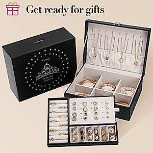 COOYUY Jewelry Box for Women Girls Wife, 2 Layer Jewelry Organizer with Removable Tray Display Earrings Bracelets Rings Necklaces, PU Leather & Soft Velvet Lined Jewelry Case, Ideal Gift, Black