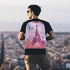 ZzWwR Unisex Paris Postcard Eiffel Tower in Hearts Large Laptop Backpack Durable Travel Computer Bag Portable Shoulders Bag for Books Work Daily