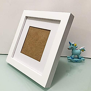 ZXT-parts 6x6 Picture Frames White Without Mat, 4x4 Picture Frame with Mat, Front Opening is 5.6x5.6.Solid Wood, 2 panels (1 glass, 1 plexiglass). Set On The Table, Hang On The Wall.