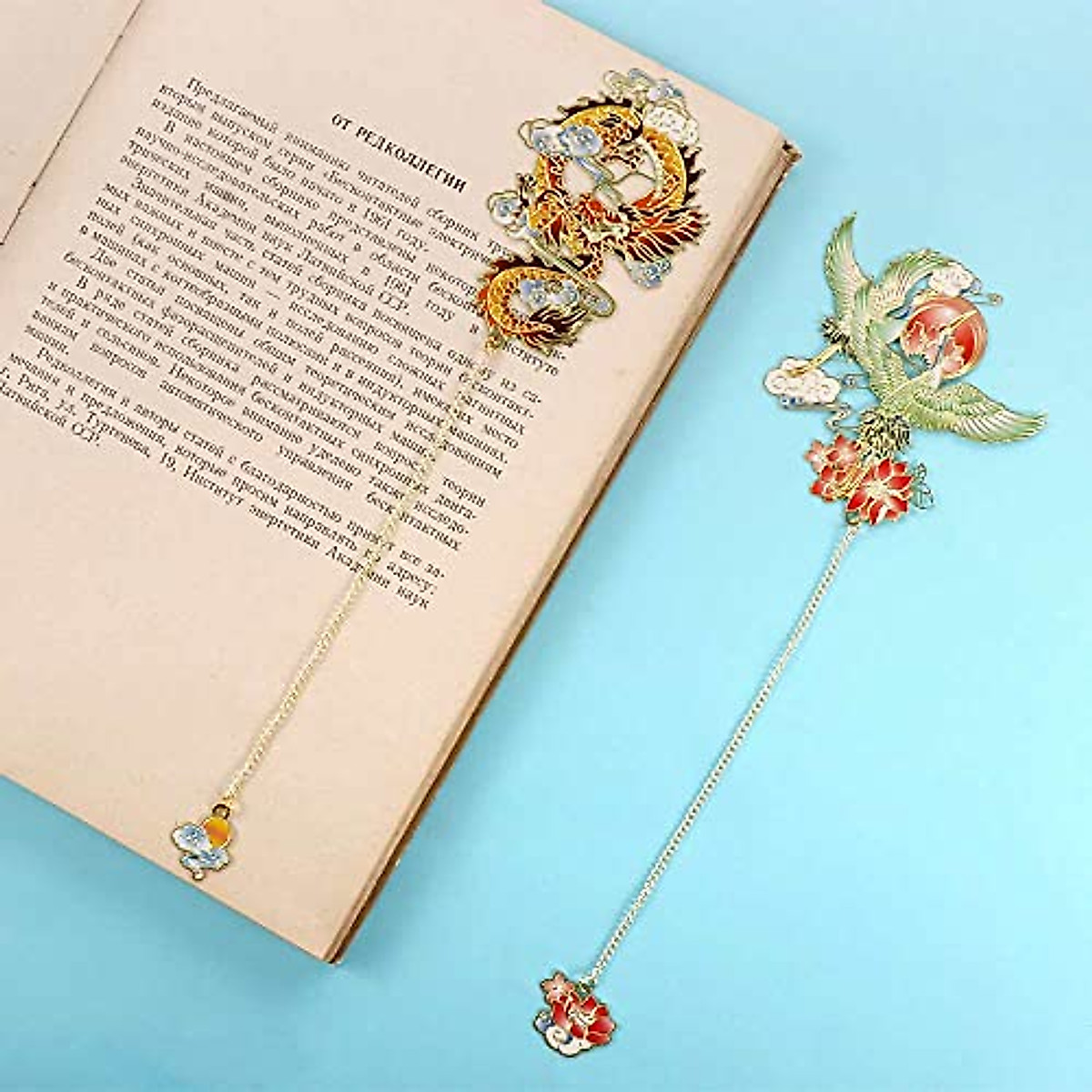 Metal Hollow Out Bookmark,Brass Hollow Book Clip,Classical Chinese Style Retro Pendant Book Marker Clip for Women Book Lovers(Dragon)