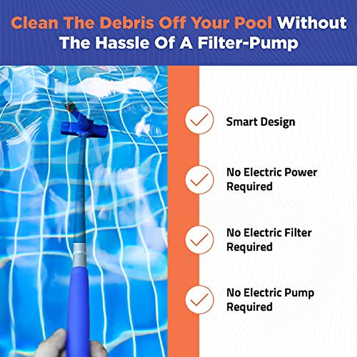 Zepluxe Hand Held Portable Vacuum Pool Cleaner for Above Ground Pools- Ideal for Above Ground Home Pools, Swimming Pools- Automatic Jet Pool Cleaner with Telescopic Pole