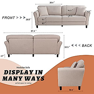 Shintenchi 87 inch Modern Sofa Couch for Livingroom, Mid-Century Loveseat Furniture with Hardwood Frame, Upholstered Couch, Rounded Arms, Deep Seat Sofa Bed for Bedroom, Beige