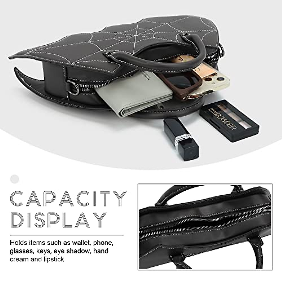 LUI SUI Womens Black Bat Wing Tote Purse Shoulder Bags Holloween Bat Spider Web Crossbody Bags For Girls