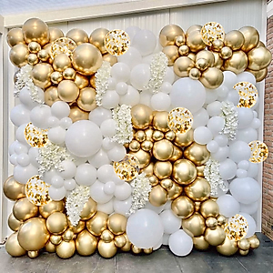 DIY White Gold Balloons Kit - 178 pcs Balloon Arch Garland Kit Include White Metallic Gold Confetti Balloons for First Communion Baptism Wedding Bridal Baby Shower Birthday Party Decorations Backdrop