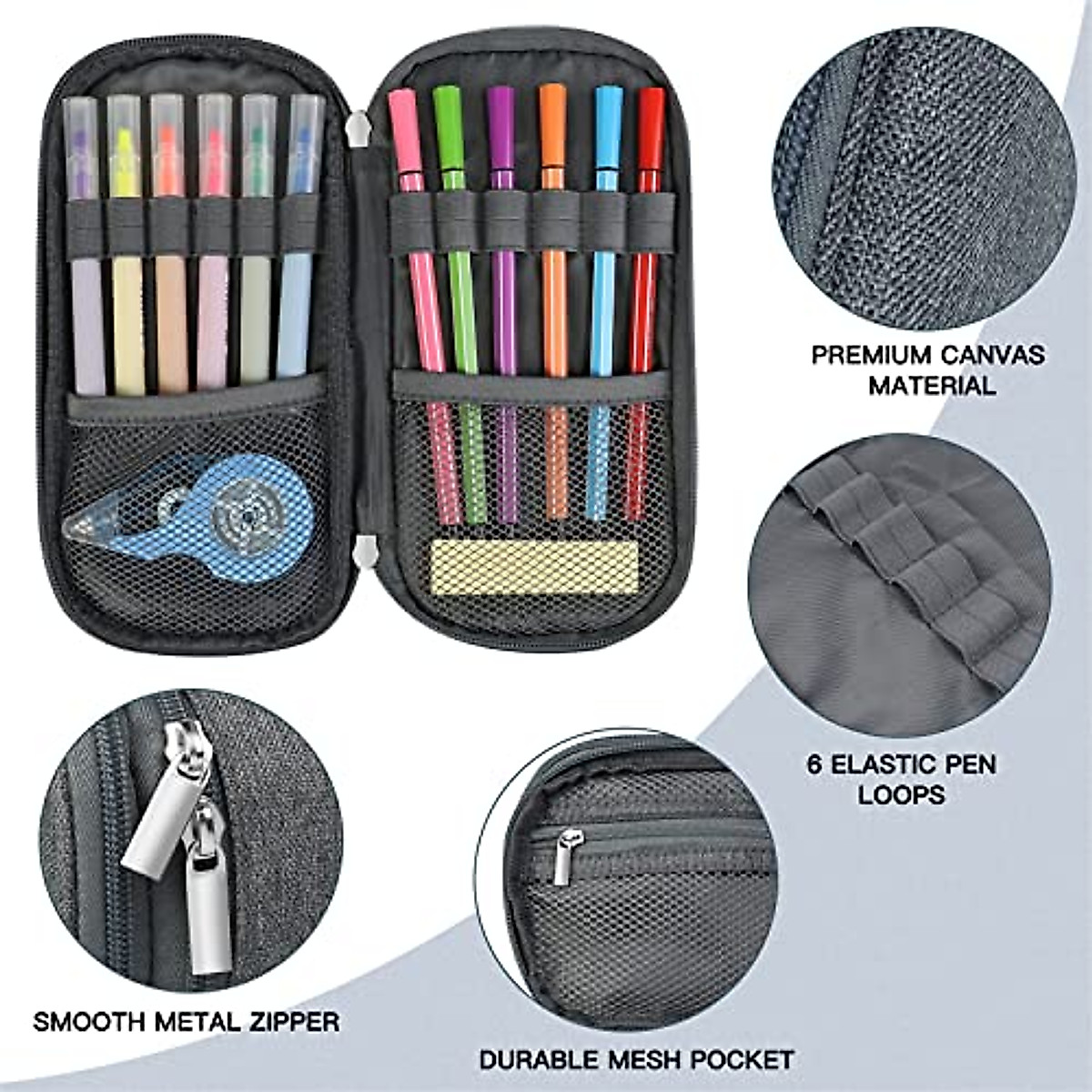 Large Pencil Case, 2022 Upgraded Big Capacity Pencil Pouch Pencil Bag for School Kids Girls Boys Teens Preppy Adults, Aesthetic Simple Pencil Case Organizer with Zipper-Grey