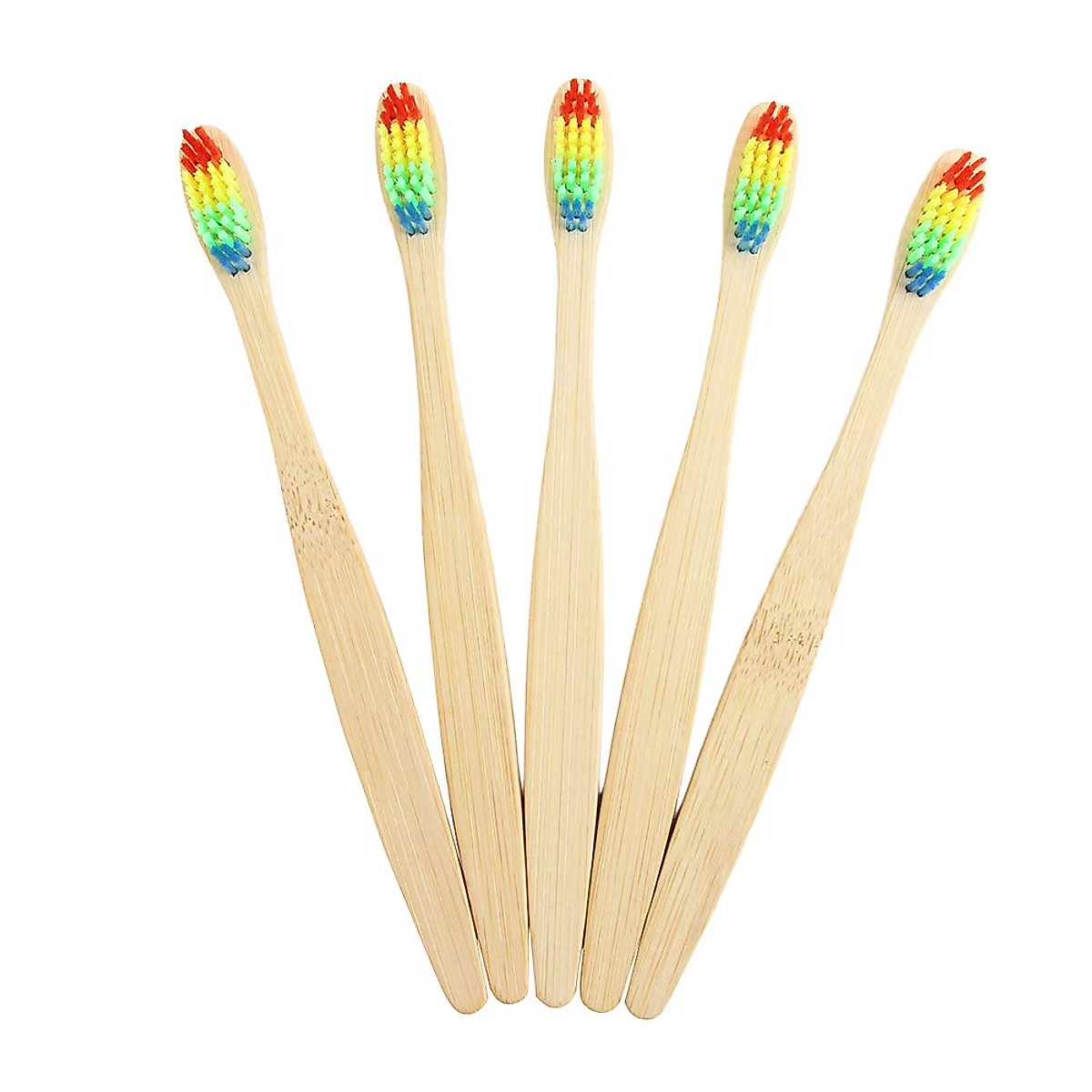 5pcs Lot Natural Bamboo Toothbrush Biodegradable Toothbrush with Soft Fibre Made with Rainbow Nylon Infused Bristles in Recycled Packing