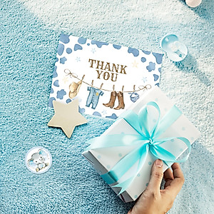 Whaline 24 Pack Cowboy Thank You Card Blue Cow Print Greeting Card with Envelope Sticker Cow Spot Blank Note Card for Baby Shower Party Invitation Supplies, 4 x 6 Inch