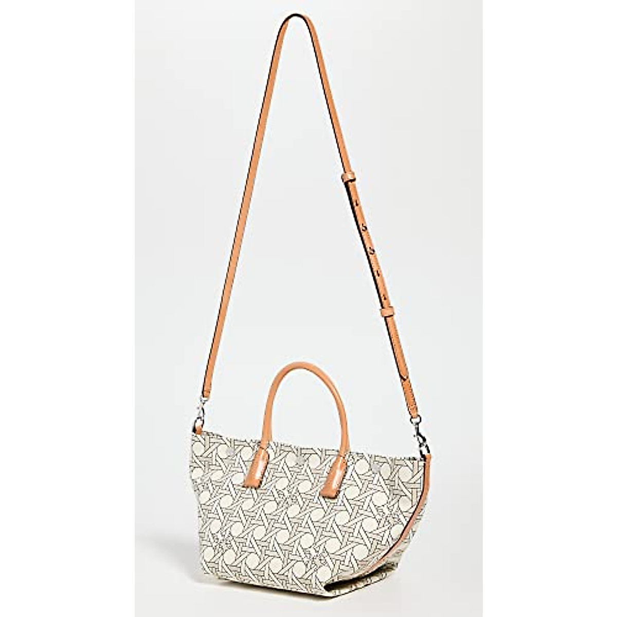 Tory Burch Women's Canvas Basketweave Small Tote, New Ivory Basketweave, Off White, Print, One Size