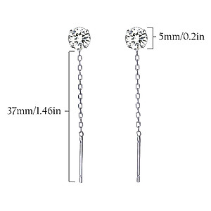 Threader Earrings 925 Silver CZ Drop Pull Through Chain Ear Line Cubic Zirconia Dangle Earrings For Women White