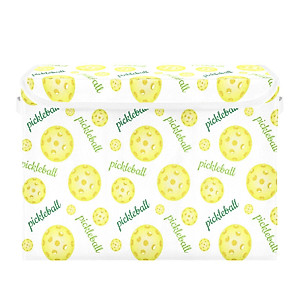DIGTIA Yellow Pickleball Balls Storage Bins with Lids Sports Foldable Storage Basket with Handles Collapsible Large Fabric Organizer Containers for Clothes Shelves Closet Office Home