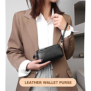 Genuine Leather Wristlet Clutch Wallet Purses for Women Small Crossbody Bags 7 Inch Shoulder Handbag 2 Straps, Coffe