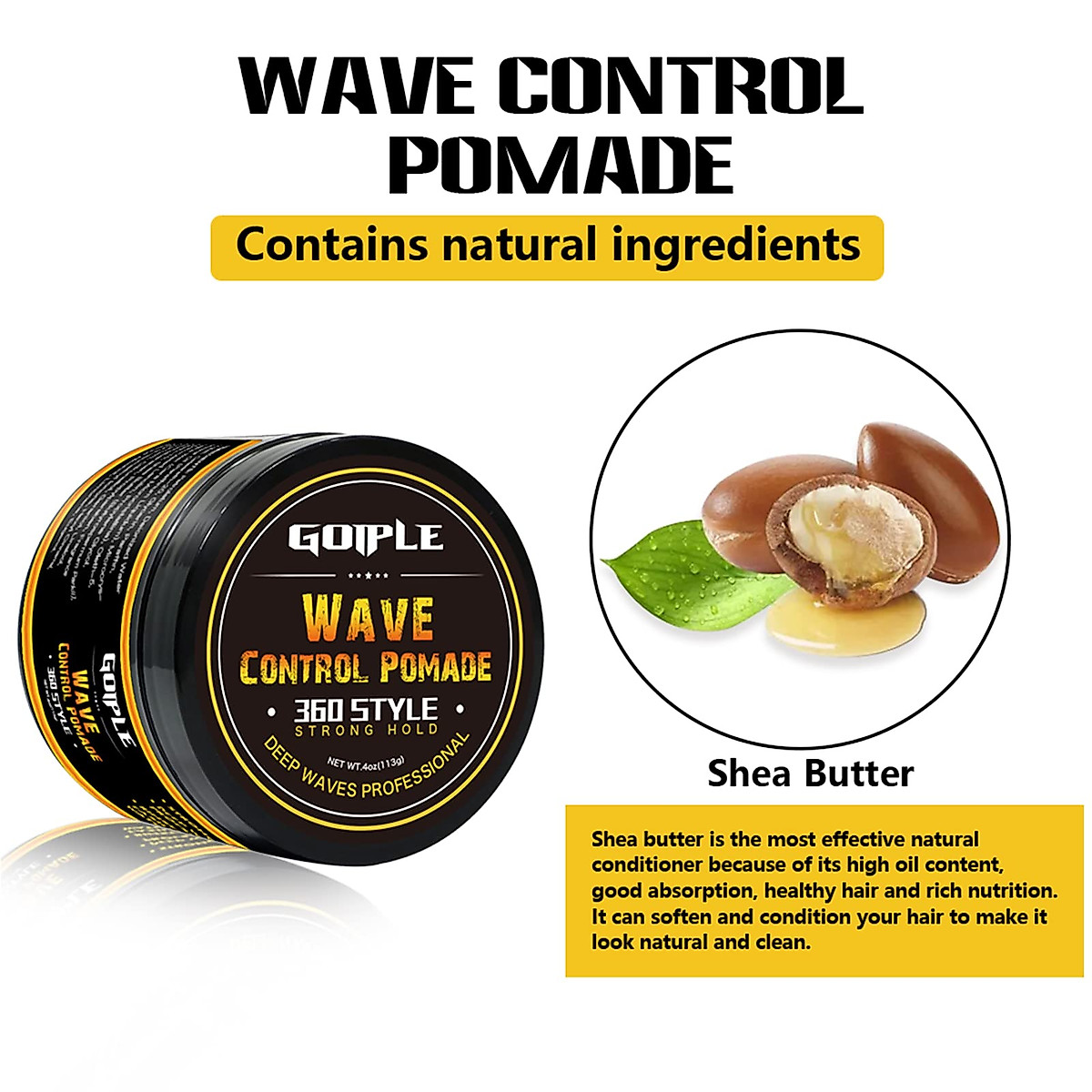 Natural Wave Pomade for Men Strong Hold, Easy Wash (Wave Pomade, 2 Wave Brushes, Silky Durag) Promotes Moisture, Control & Shine
