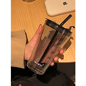 2 Pack 16 Ounce Tumbler with Lid and Straw, Leakproof Glass Cups with Lids and Straws, Iced Coffee Cup Silicone Sleeve Smoothie Cup Boba Cup