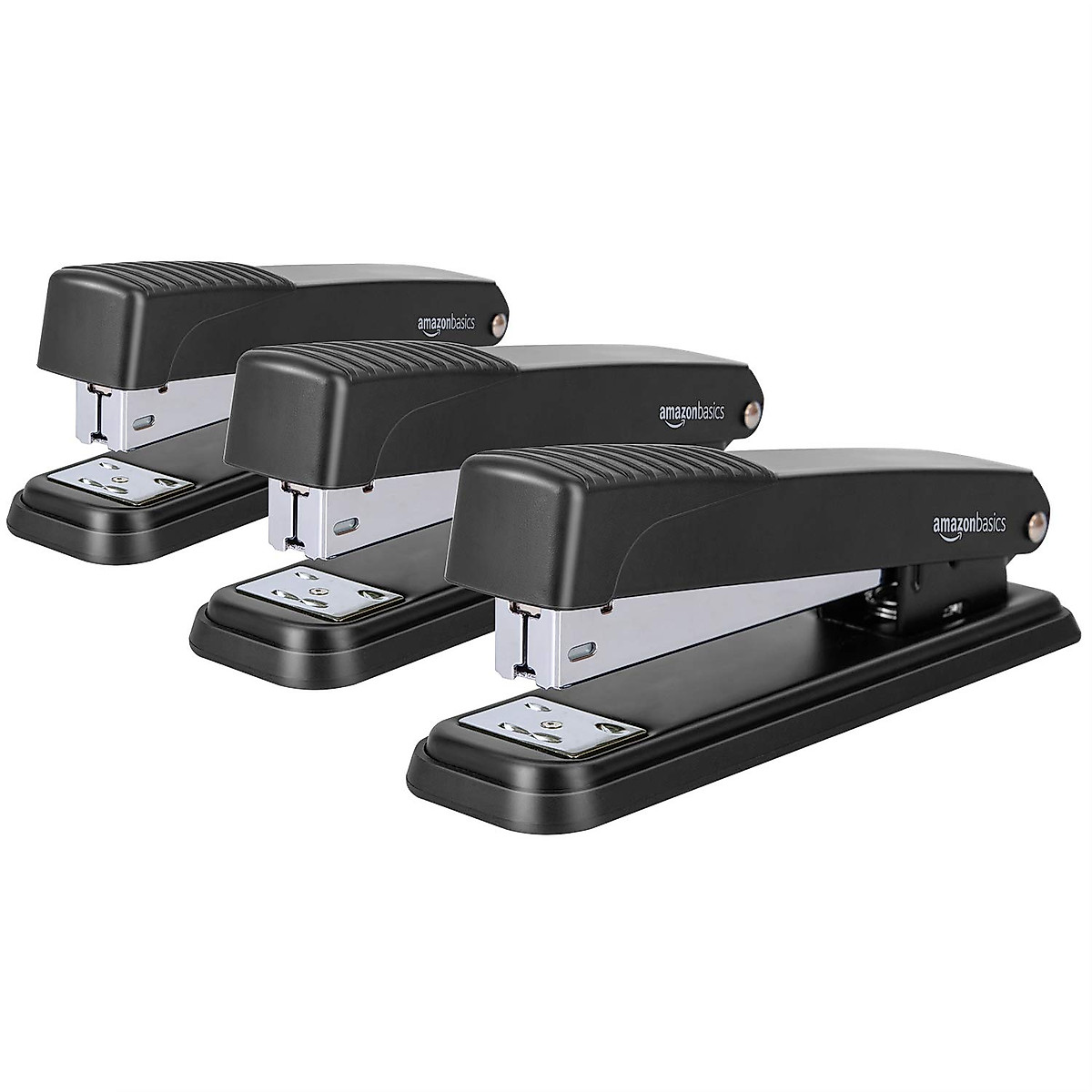 Amazon Basics Stapler, Full-strip Desktop Stapler, Metal Office Stapler, 20 Sheet Capacity, 3-Pack