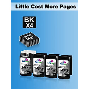 KINGWAY 245XL Black Remanufactured Replacement for Canon 245 Black Ink PG-245 Black 245XL PG-243 Ink Cartridge for Pixma MX490 TS3120 (4-Black)