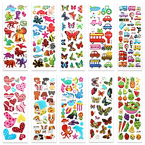 SAVITA 3D Stickers for Kids & Toddlers 500+ Puffy Stickers Variety Pack for Scrapbooking Bullet Journal Including Animal, Numbers, Fruits, Fish, Dinosaurs, Cars and More…