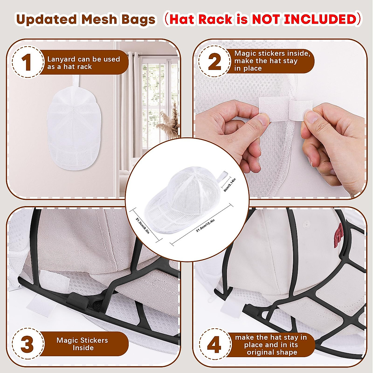 SelfTek 2 Pack Cap Washer for Baseball Caps, Hat Cleaner for Baseball Caps, Baseball Hat Washer Mesh Bags Compatible with Most Baseball Cap Washing Cage- Hat Rack is NOT INCLUDED