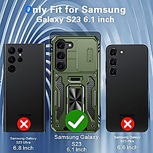 GOLDJU for Samsung Galaxy S23 Case, [4 in 1] Galaxy S23 Case with [2P Tempered Glass Screen Protector] & [Metal Ring Kickstand] Rugged Full-Body Protection Case for Samsung S23 6.1'' (Green)