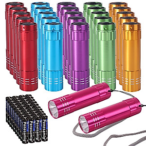 KunHe 30 Pack Party Favors Mini Small Led Flashlight Bulk Lanyard for Kids Cheap Halloween Flashlights for Camping, Power Outage, Night Reading
