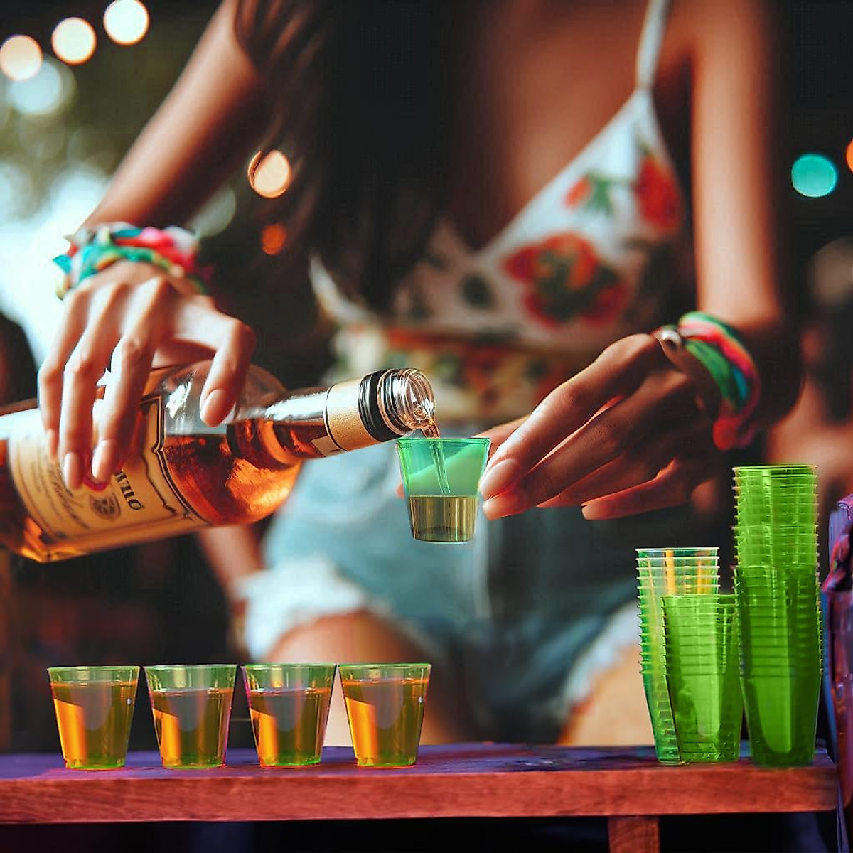 Party Essentials Disposable Hard Plastic 2-Ounce Shot/Shooter Glasses, Neon Green, 100 Count