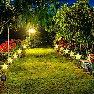 Christmas Light Stakes Set of 10 Christmas Snowflake Lights Outdoor Star Pathway Markers Solar Stakes Landscape Path Lights Christmas Lights Outdoor Decorations Holiday Party Yard Lawn Garden Decor