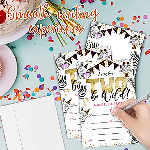2nd Animals Theme Birthday Invitations - Born Two Be Wild - Birthday Party Invite Cards For Boys & Girls - 20 Double Side Fill-In Invites With Envelopes, Party Favor & Decorations - A09