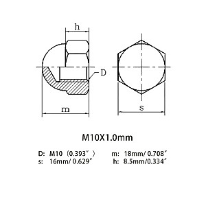 M10X1.0mm 304 Stainless Steel Fine Thread Hex Acorn CAP Nuts Decorative Nut Caps 5pcs