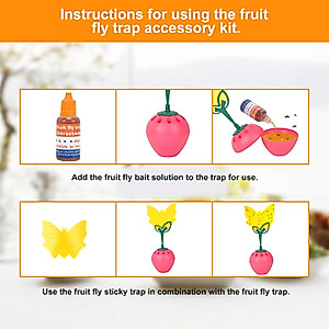 Fruit Fly Trap for Indoor- Non-Toxic Insects Bait Refill Liquid Only- Fruit Fly Bait with Sticky Pads- with 6 Packs Fly Trap Refills Liquid Replacement- 24 Packs Fruit Fly Trap Stickers
