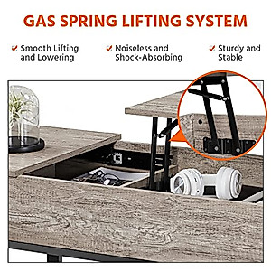 Yaheetech 40 inch Lift Top Coffee Table with Hidden Storage Compartments, Farmhouse Rasing Coffee Table with Large Storage for Living Room, Gray