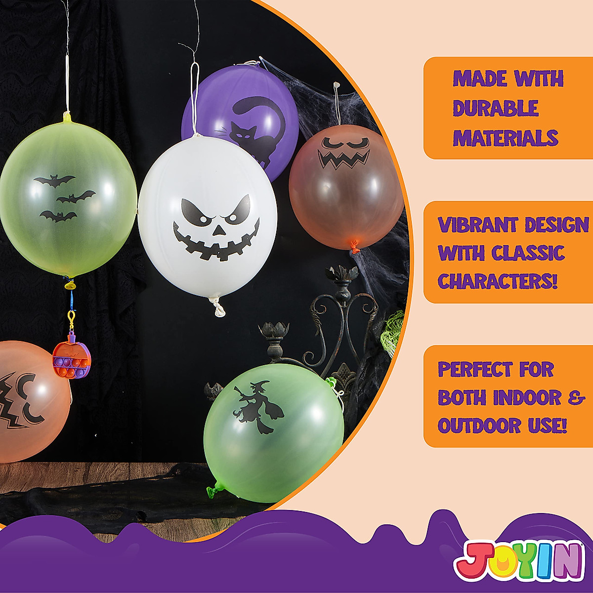 JOYIN 36 Pieces Halloween Punch Balloons for Halloween Punching Balloon Party Favor Supplies Decorations, Trick or Treat Toys, Halloween School Classroom Game